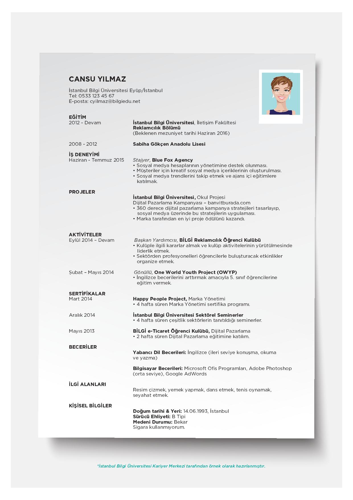 CV Örnekleri - Talent | İstanbul Bilgi Üniversitesi